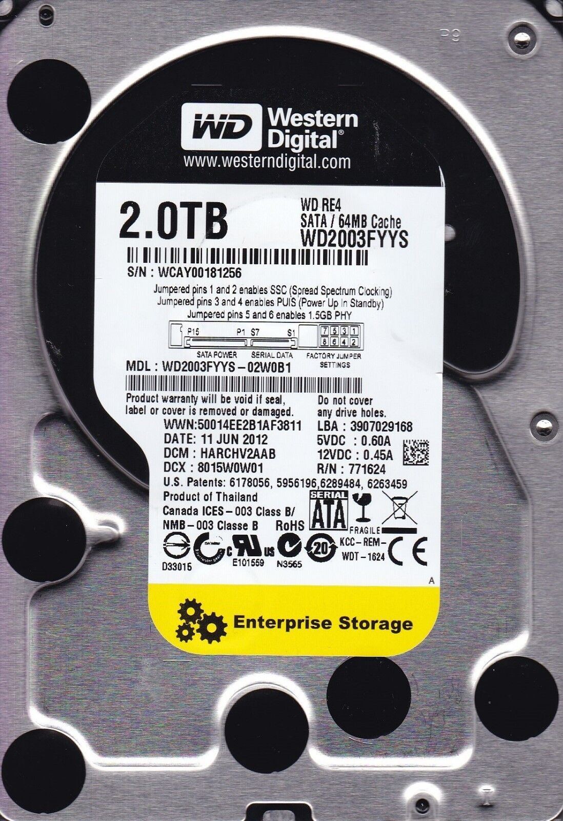 WD2003FYYS-02W0B1 Western Digital RE4 2TB 7200RPM SATA 3Gbps 64MB Cach ...